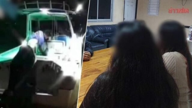 Zwei Frauen, die für ihre Nacktfotos auf einem Boot in der See vor Sattahip viral wurden ...